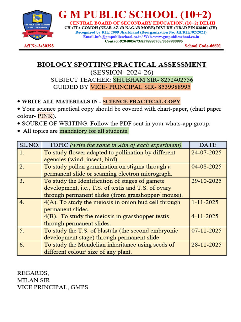 Xii- Spotting Biology Practical Assessment | PDF