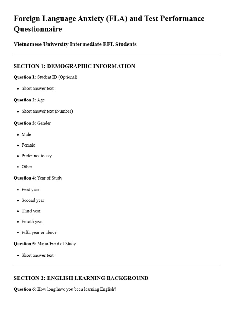 Foreign Language Anxiety in EFL Students | PDF | Anxiety | English Language