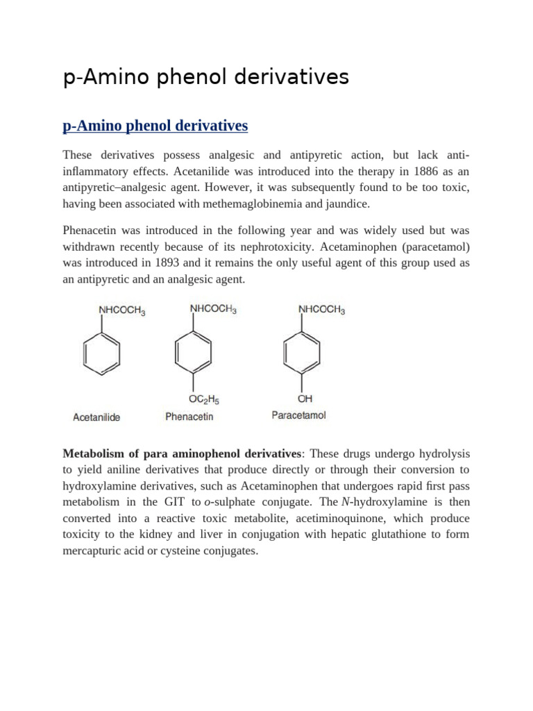 p-Amino Phenol Derivatives Overview | PDF | Drugs | Chemical Substances