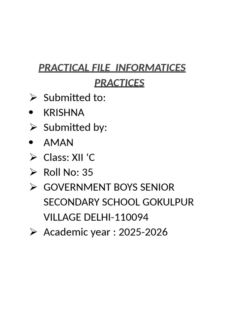 Practical File Informatices Practices | PDF