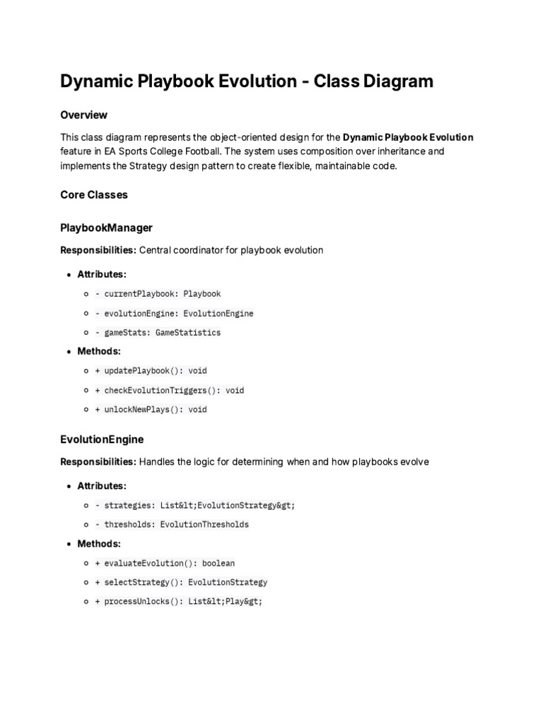 Dynamic Playbook Evolution Class Diagram | PDF | Class (Computer ...