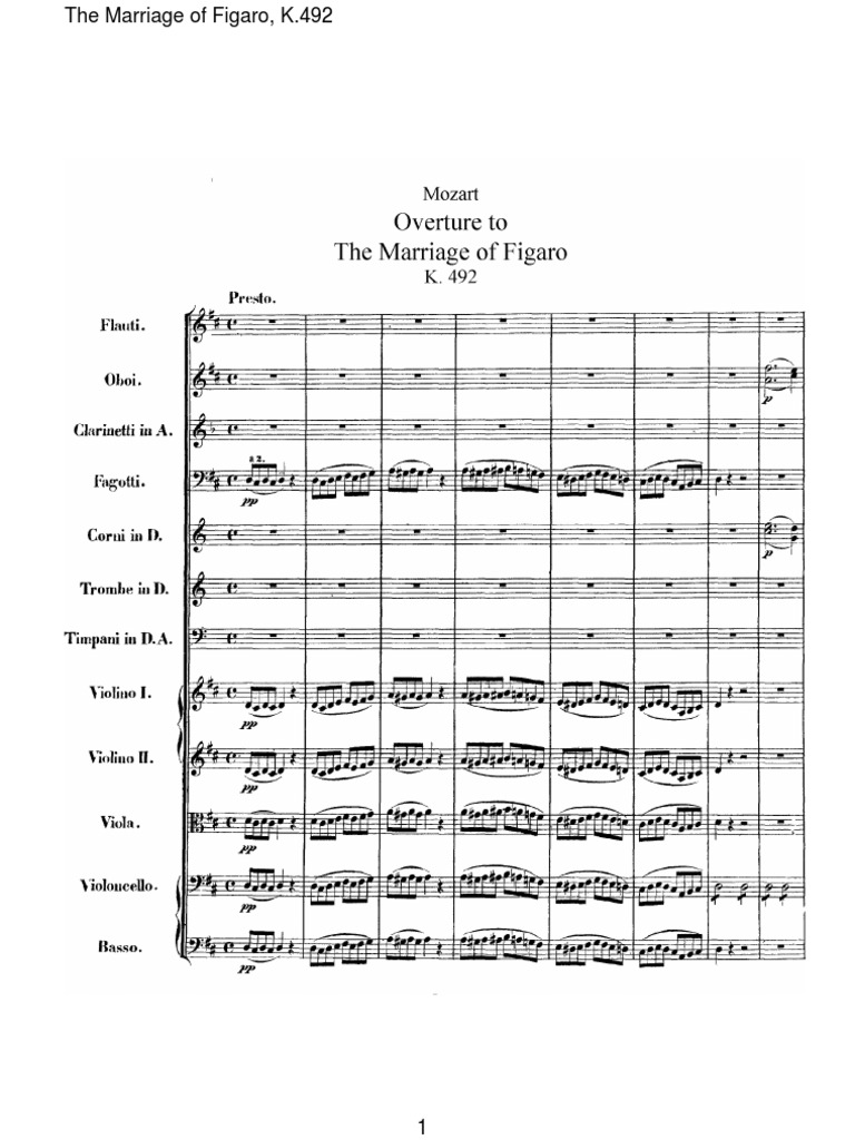 (Opera) - Mozart - Las Bodas de Figaro - Obertura (Partitura, Music ...