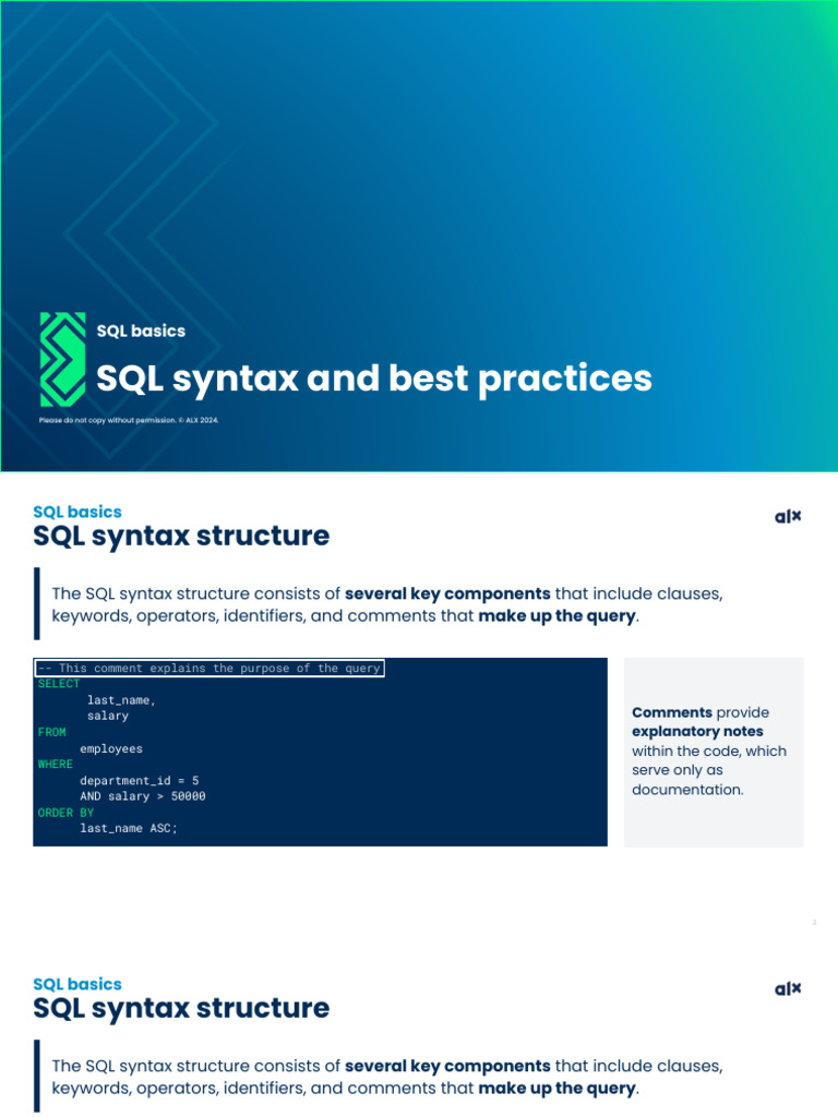SQL Syntax and Best Practices [Slides] | PDF | Sql | Computer Programming