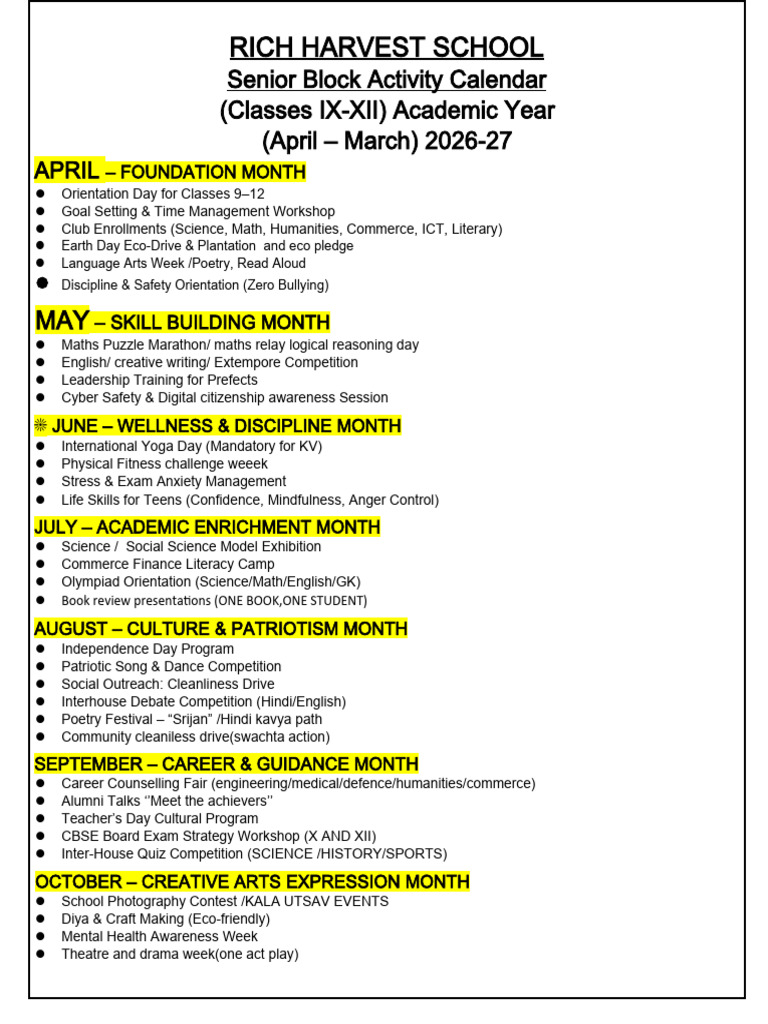 01 Senior Block Academic Activities | PDF
