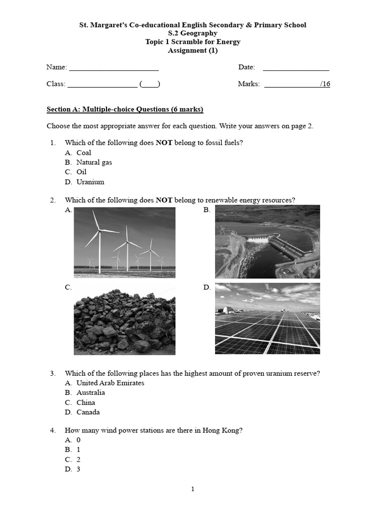 Geography Assignment: Energy Sources Quiz | PDF | World Energy ...