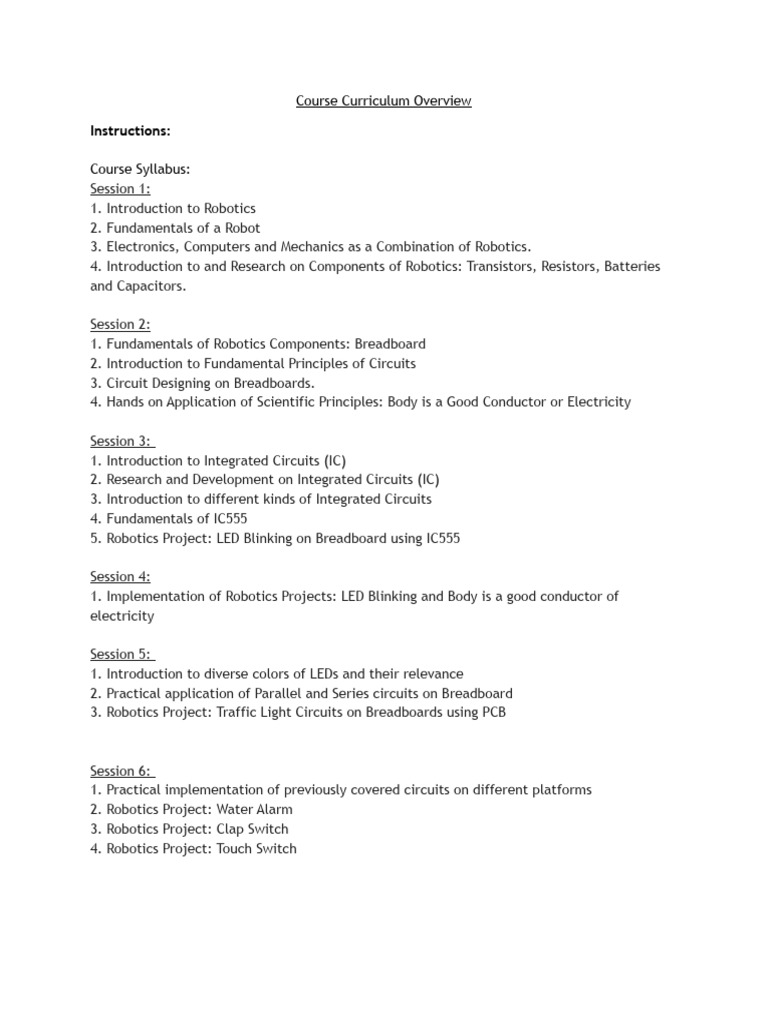 Robotics Course Curriculum Overview | PDF