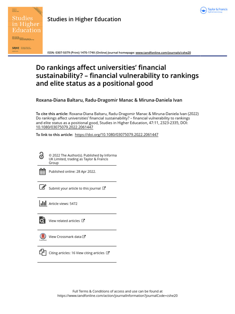 University Rankings and Financial Sustainability | PDF | University ...