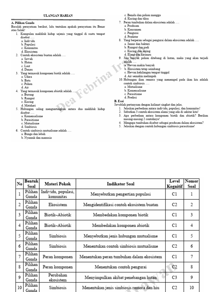 Ulangan Harian IPAS Kelas 3, Bab 3 Hidup Bersama Alam | PDF