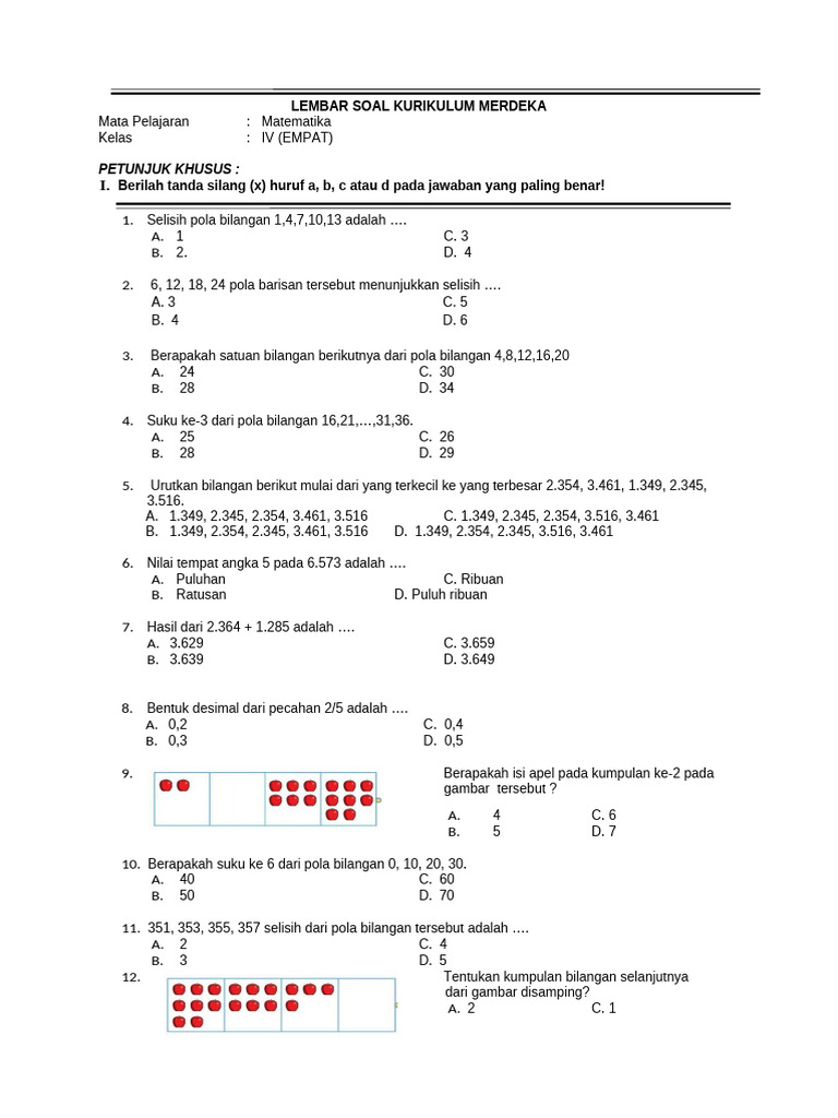 Kelas 4 Sas 1 Matematika. Print Doc | PDF