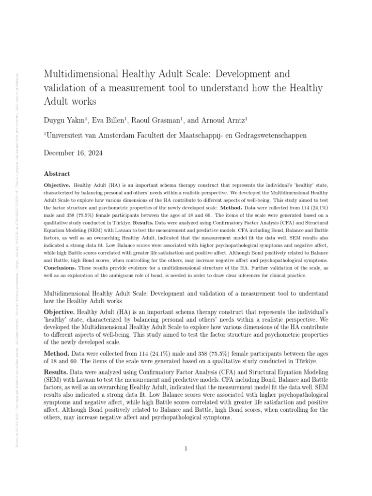 Multidimensional Healthy Adult Scale - Development and Validation of A ...