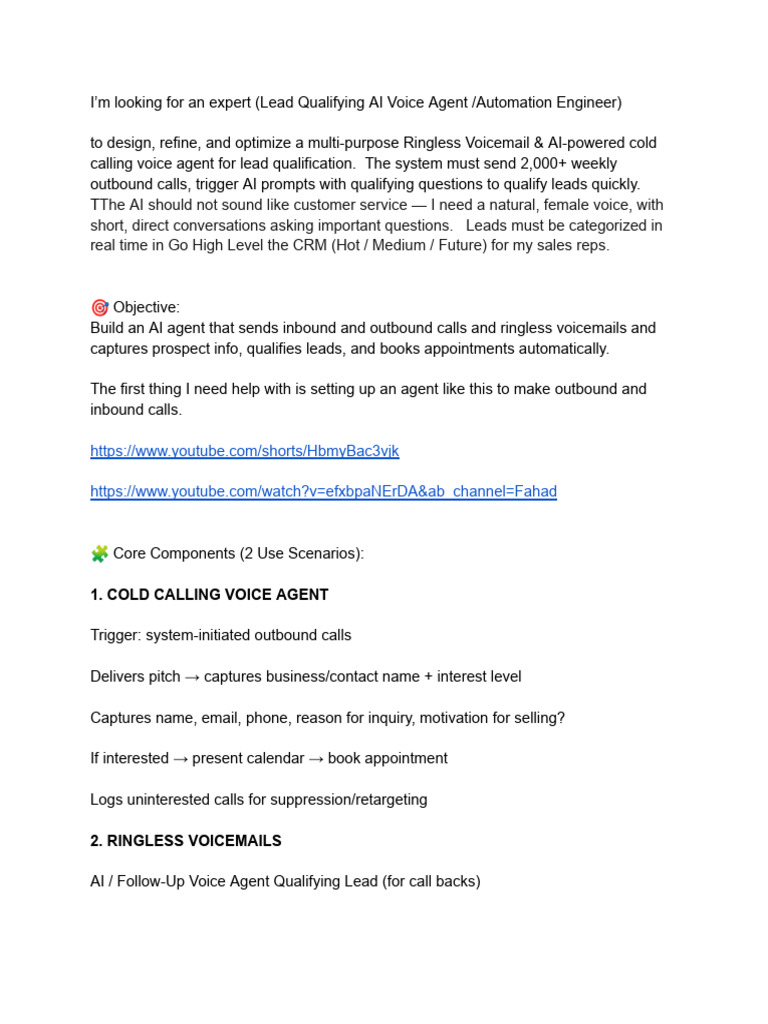 AI Voice Agent for Lead Qualification | PDF | Voicemail | Sales