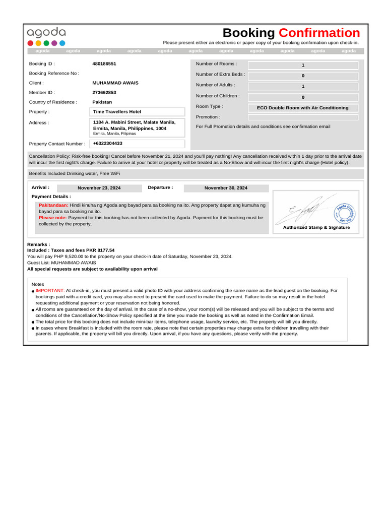 Confirmation_for_Booking_ID_#_480186551 | PDF | Payments