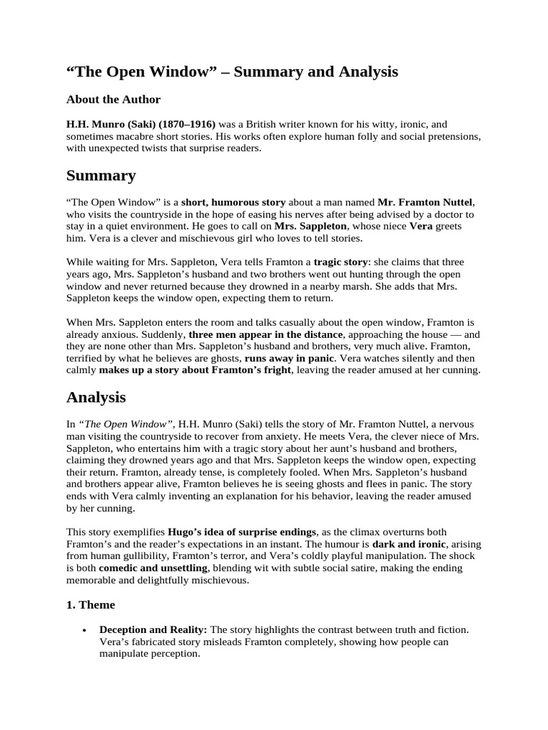 The Open Window Study Material | PDF | Saki | Comedy