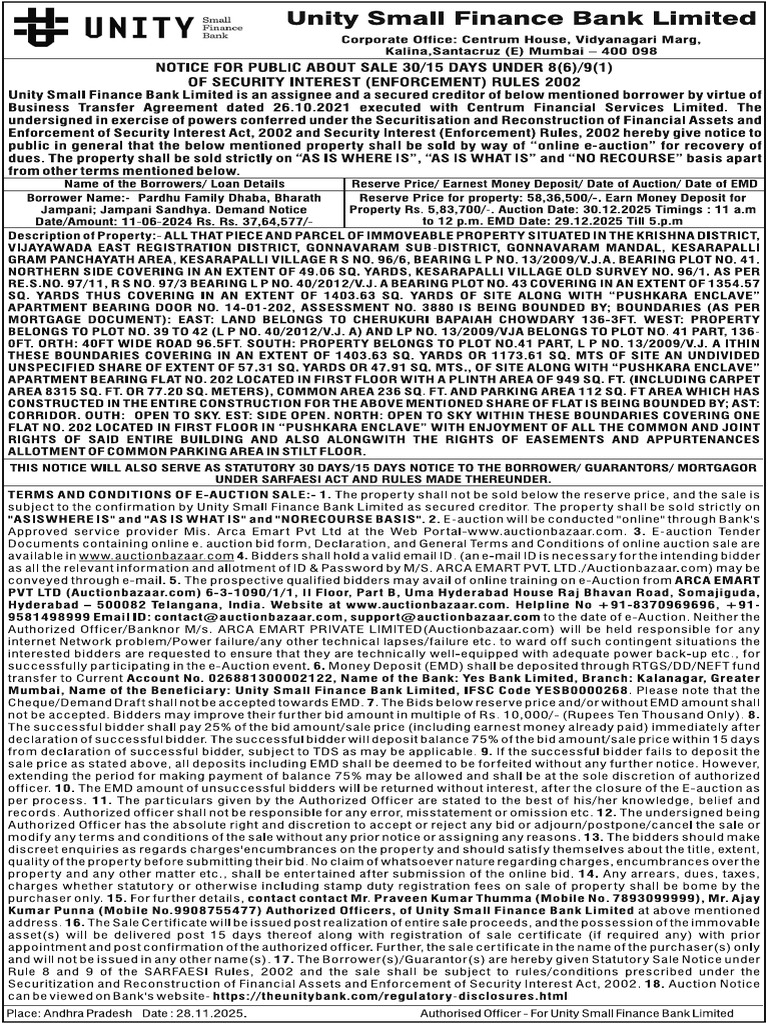 Sale Notice Ad - 12 X 24 - 26-11-2025 - AP | PDF
