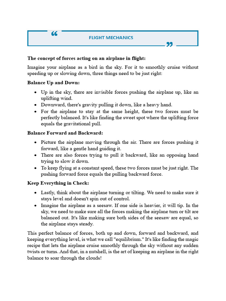 Forces Balancing Airplane Flight | PDF | Lift (Force) | Force