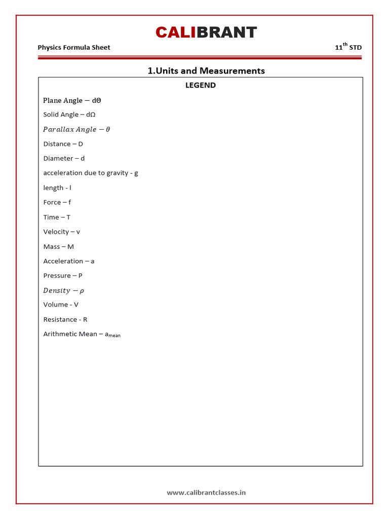 Physics - 1 - Units and Measurements | PDF