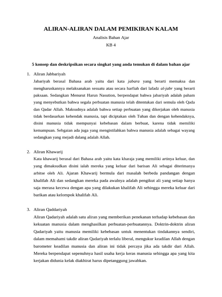 Aliran Pemikiran Kalam dalam Islam | PDF