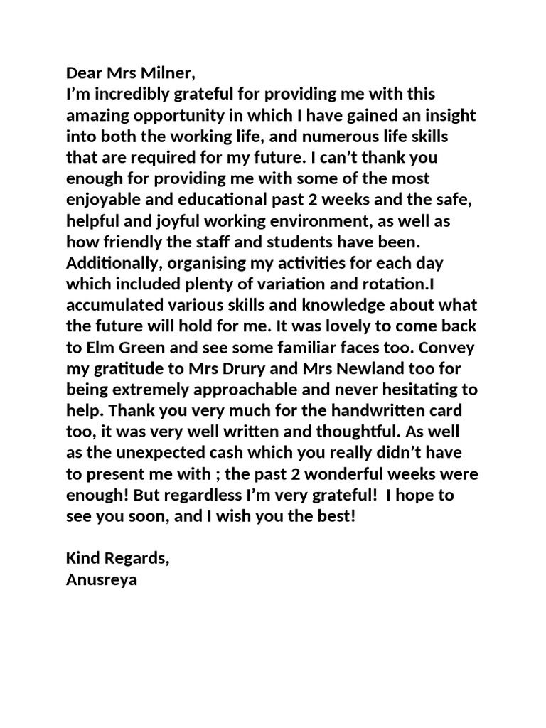 Thank You Letter for Internship Experience | PDF