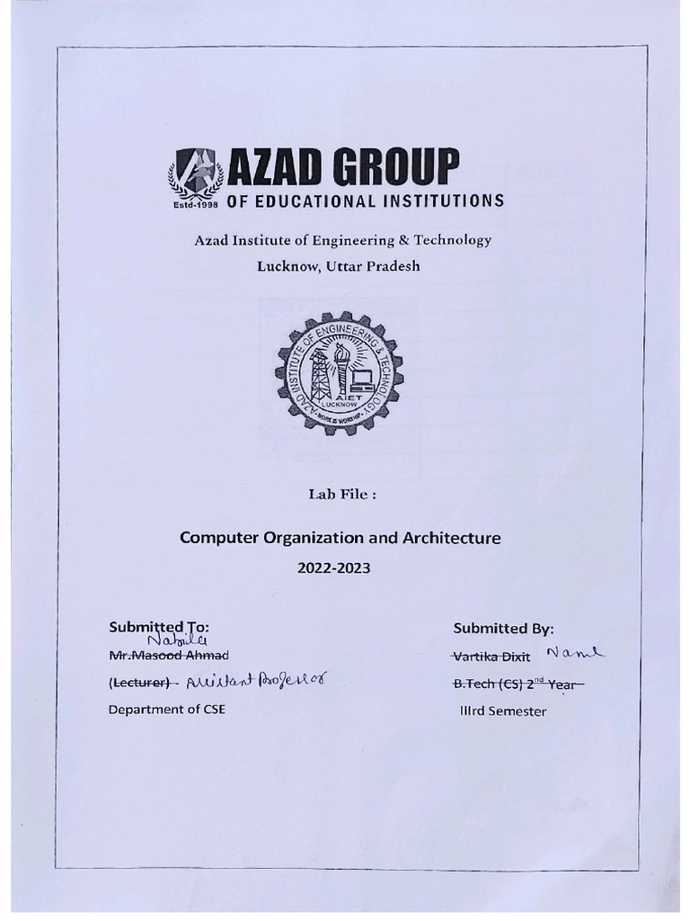 Lab File COA 1 | PDF