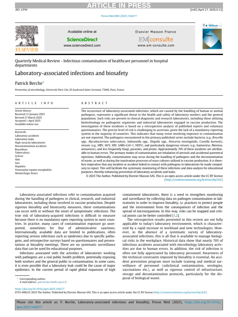 Laboratory Associatedinfectionsandbiosafety | PDF | Infection | Pathogen