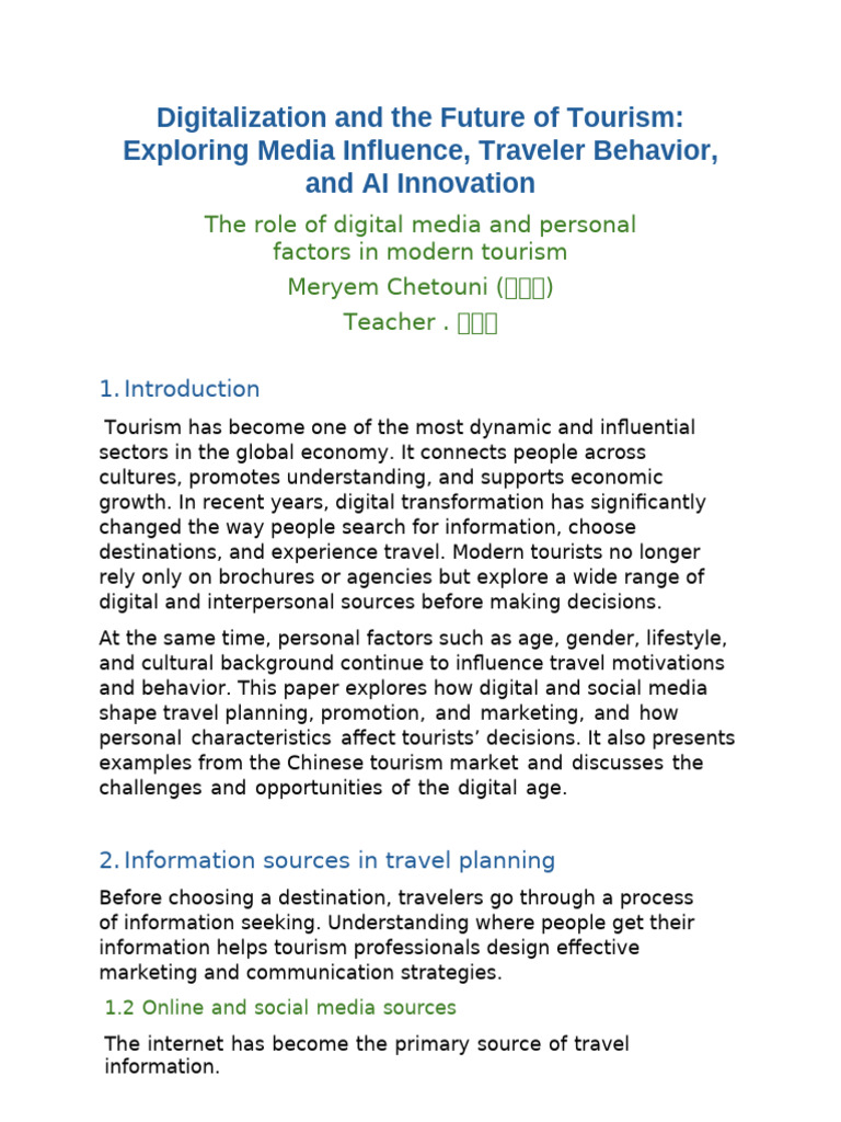 Digitalization and The Future of Tourism Exploring Media Inf | PDF ...