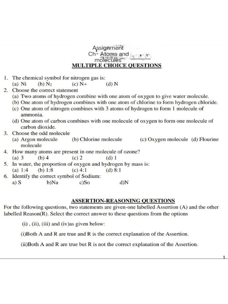 Ch 3 Assignment Atoms And Molecules Pdf