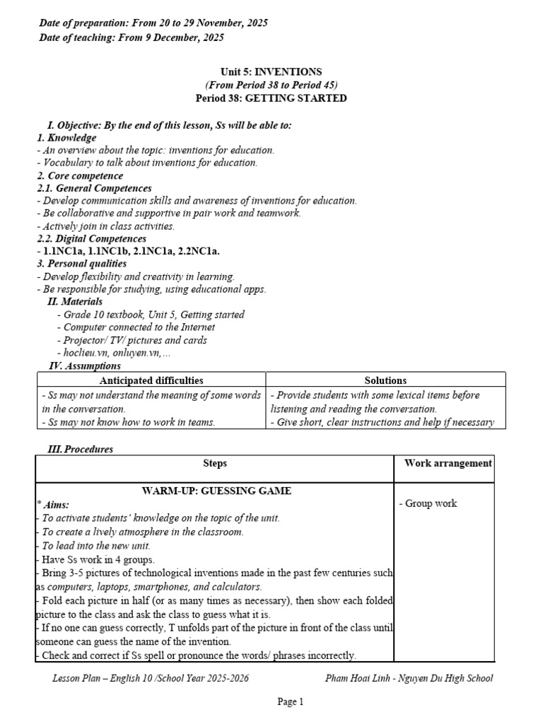 English 10 Lesson Plan: Inventions Unit | PDF | Artificial Intelligence ...