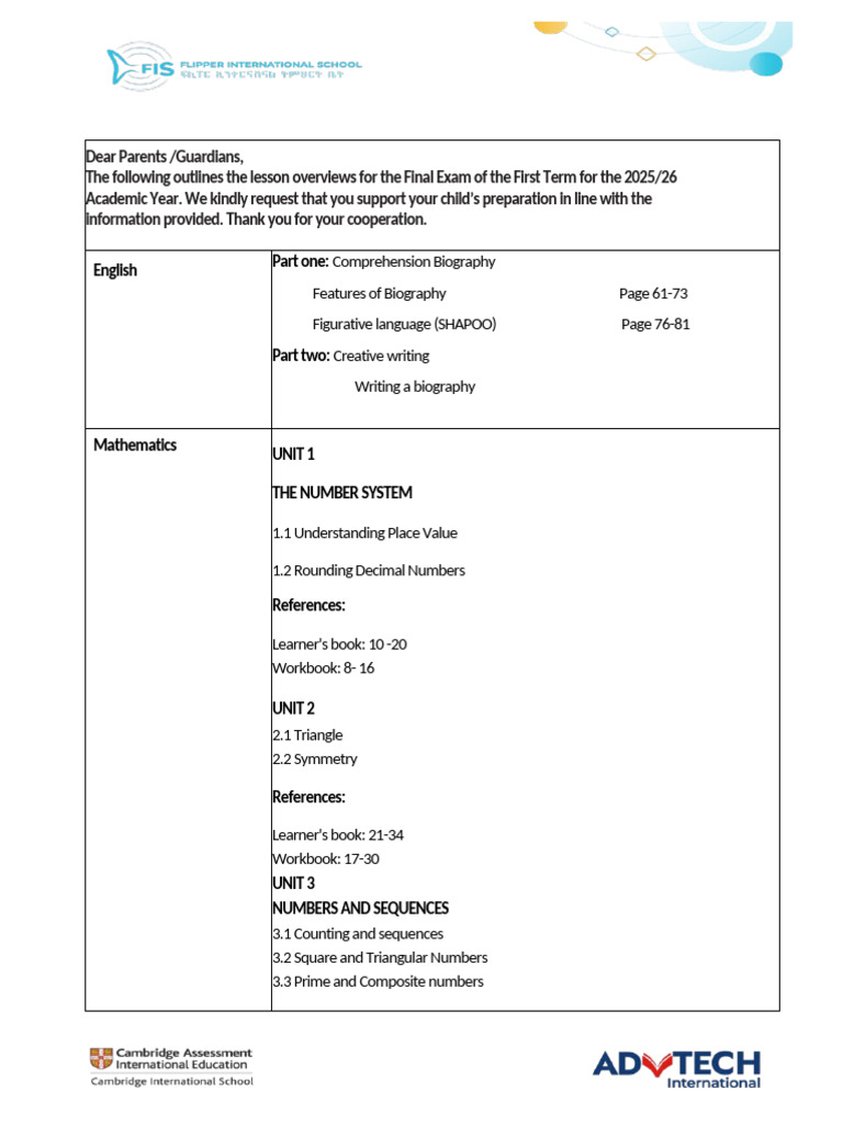 First Term Exam Prep Guide 2025/26 | PDF | Learning