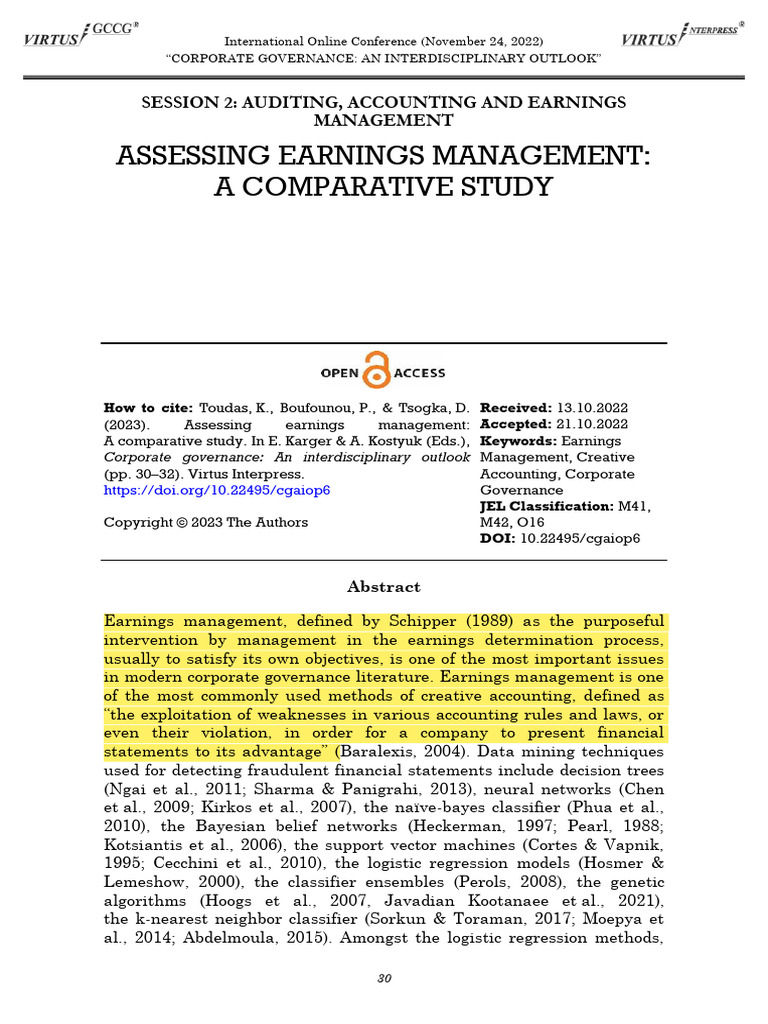 Assessing Earnings Management | PDF | Machine Learning | Logistic ...