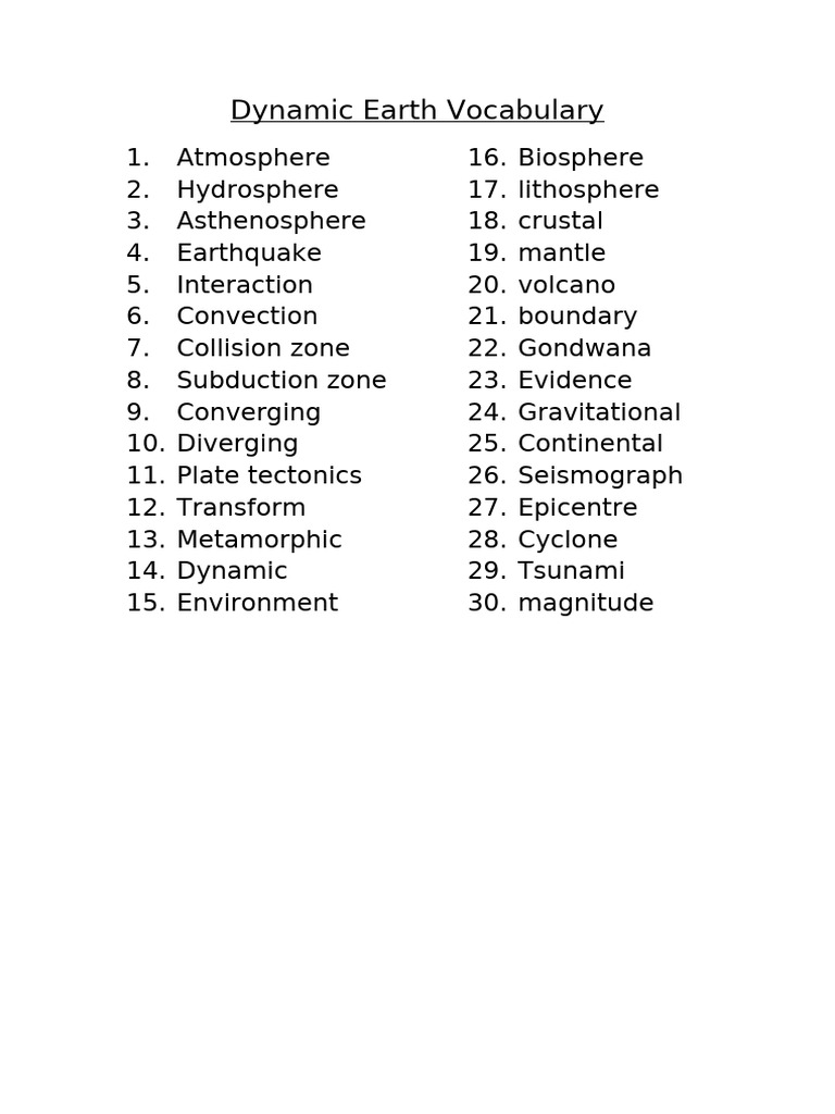 Dynamic Earth Vocabulary Terms Guide | PDF