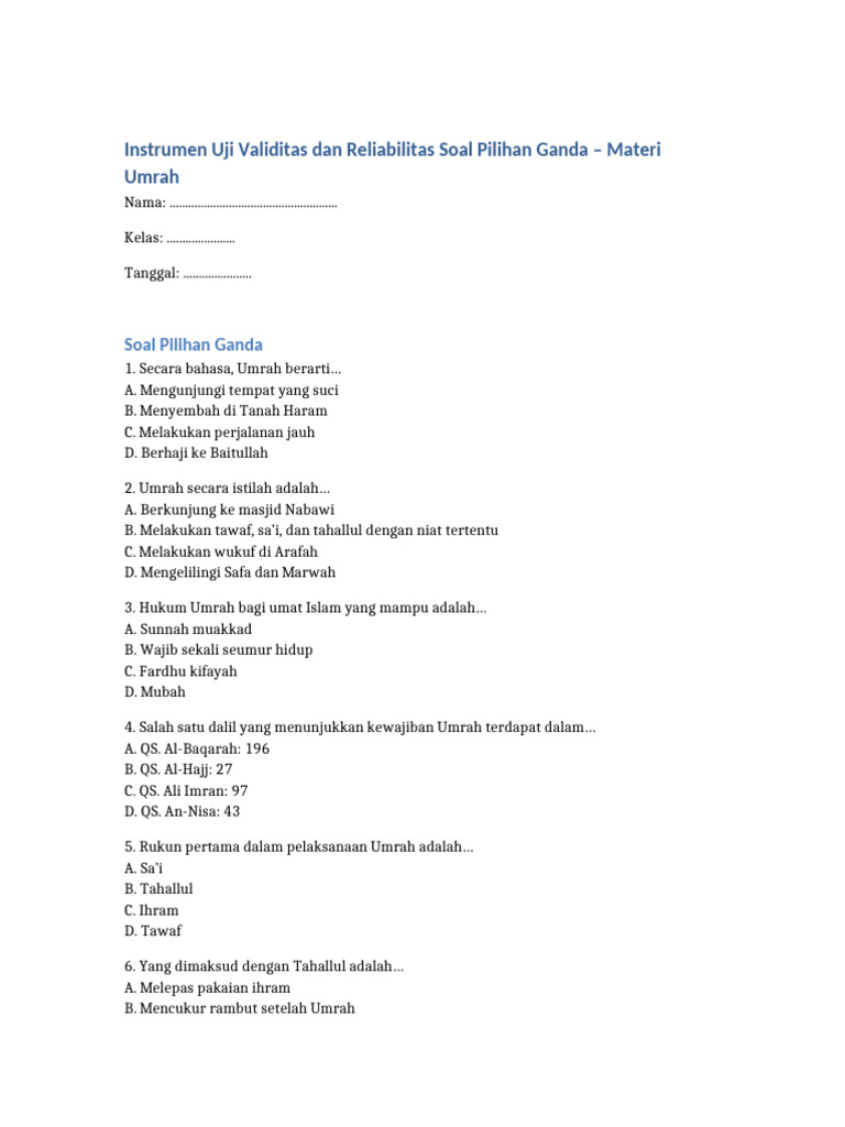 Instrumen Uji Validitas Dan Reliabilitas Umrah | PDF
