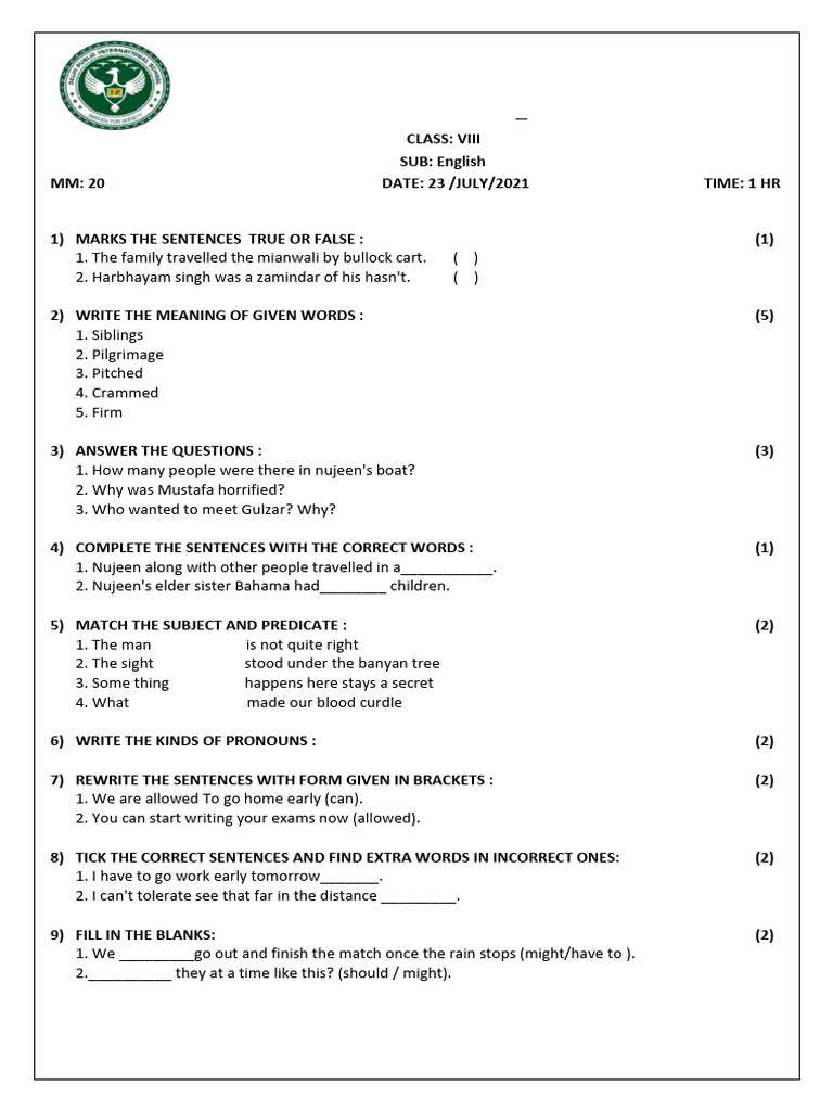 Class 8 English 23 July | PDF
