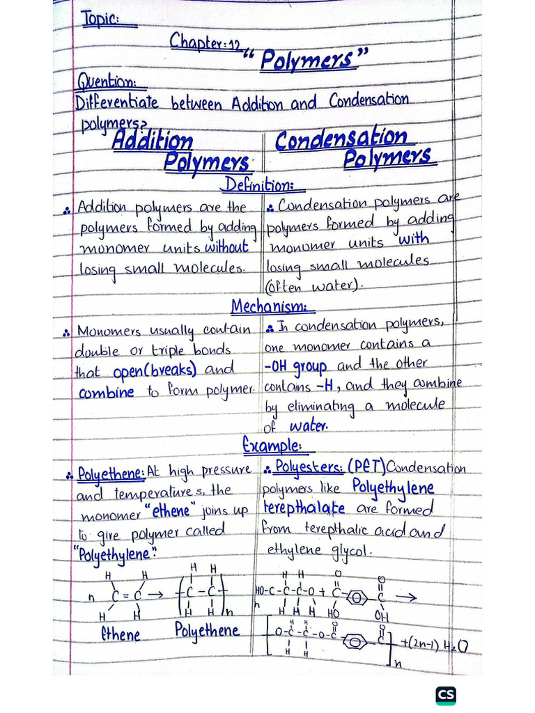 Differentiate Between Addition and Condensation Polymers | PDF