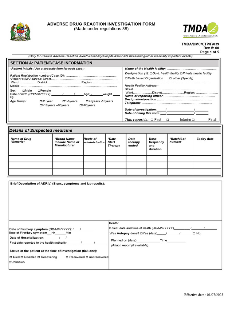 Serious Adverse Reaction Reporting Form | PDF | Pregnancy | Medical ...
