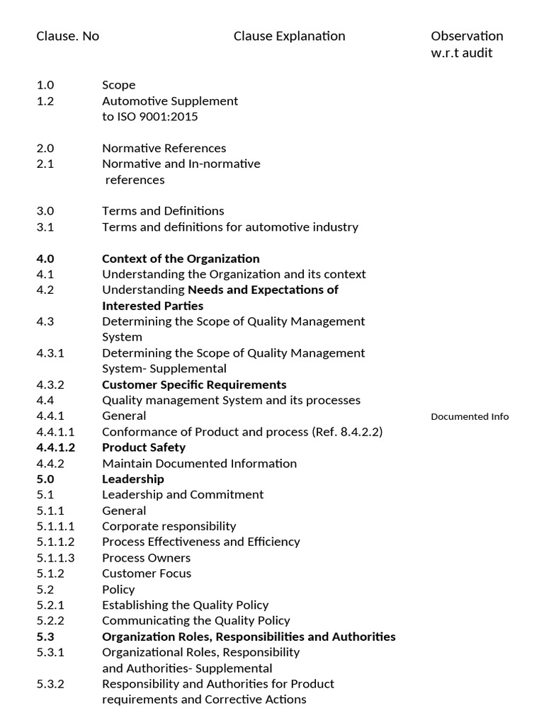 List of Clause-IATF 16949-2016 | PDF | System | Quality Management