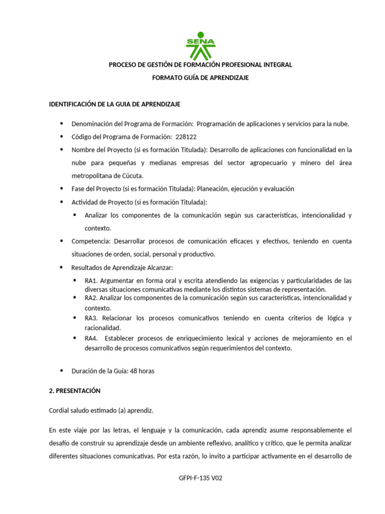 GUIA DE APRENDIZAJE 1 | PDF | Comunicación | Aprendizaje