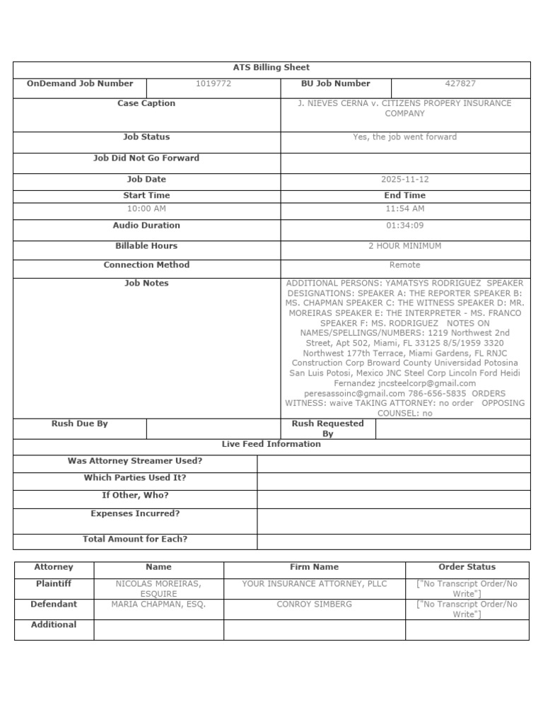 427827-ATS-1019772 Billing Sheet | PDF | Common Law