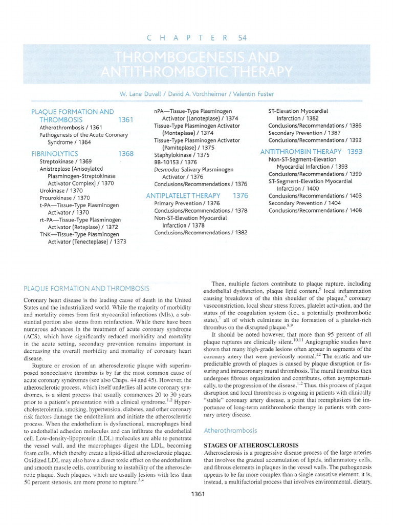 Thrombogenesis and Antithrombotic Therapy MD Medicine, Heart | PDF