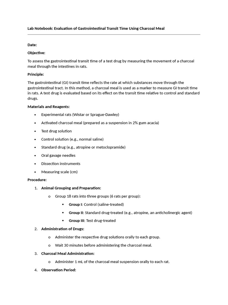 12evaluation of Gastrointestinal Transit Time Using Charcoal Meal | PDF ...
