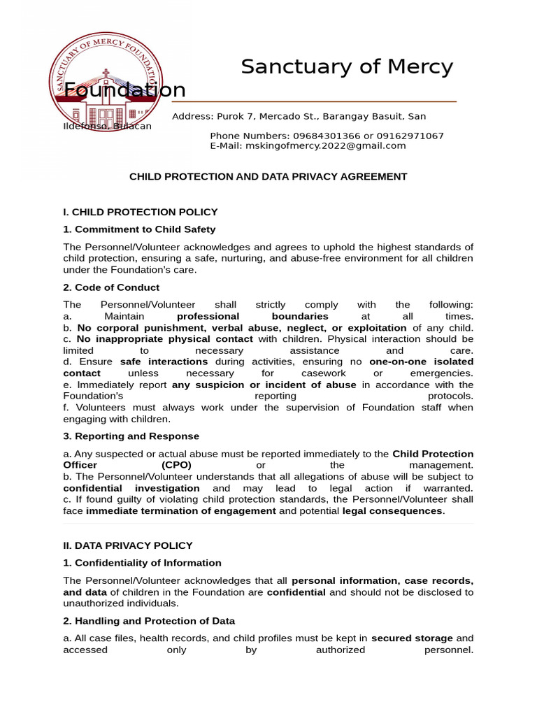 Child Protection Policy and Confidentiality Agreement v1 | PDF ...