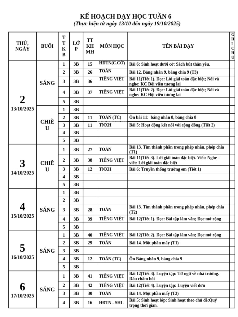 KHDH Tuần 6- 3B | PDF