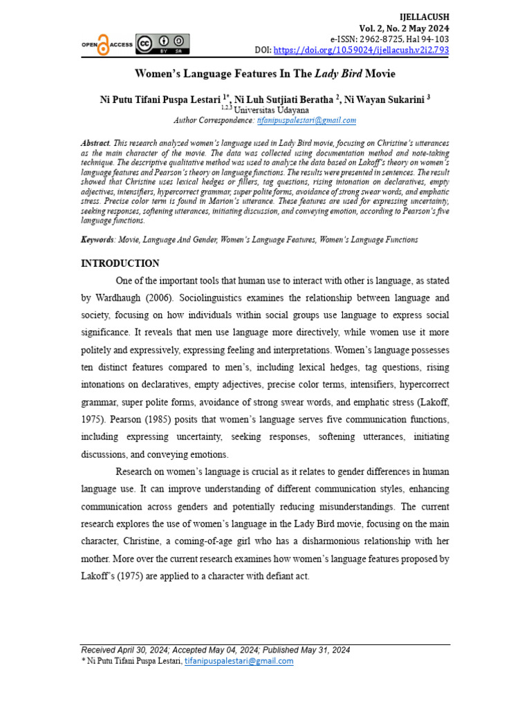 Women's Language Features in The Lady Bird Movie | PDF | Qualitative ...