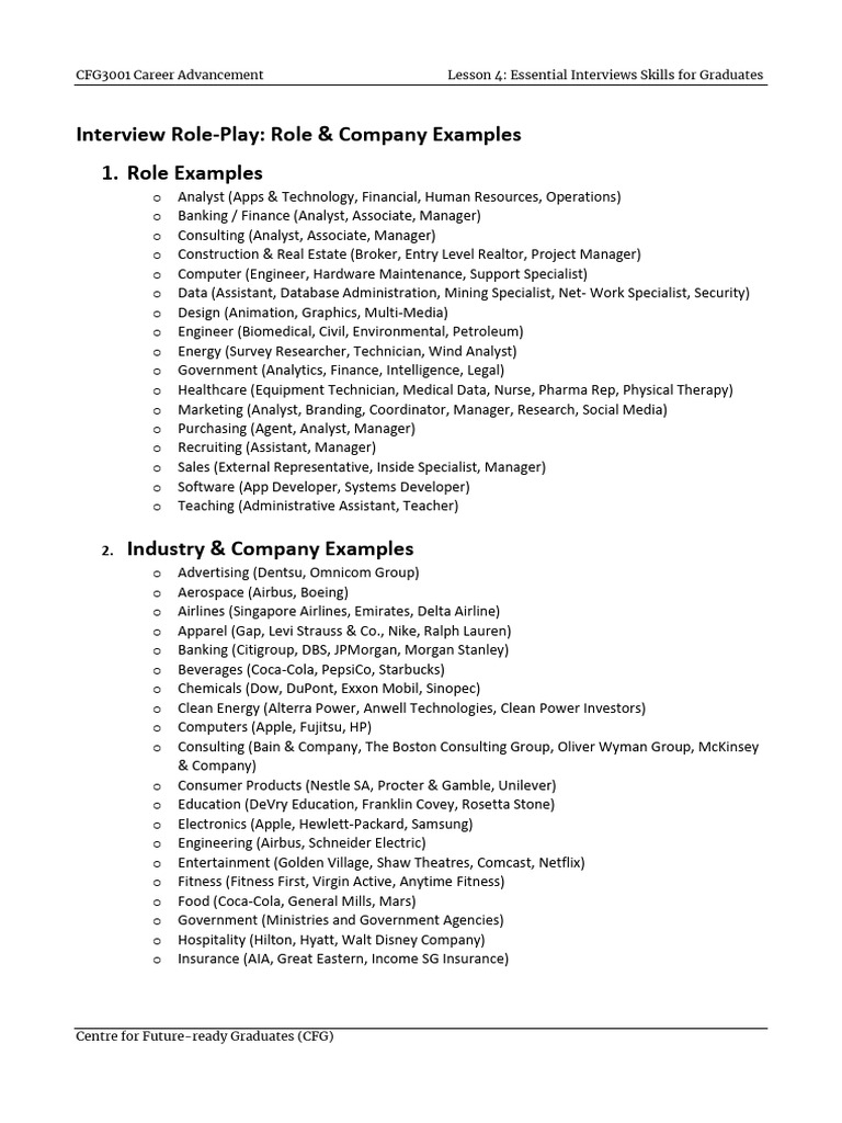 Interview Role-Play - Role & Company Examples | PDF | Companies