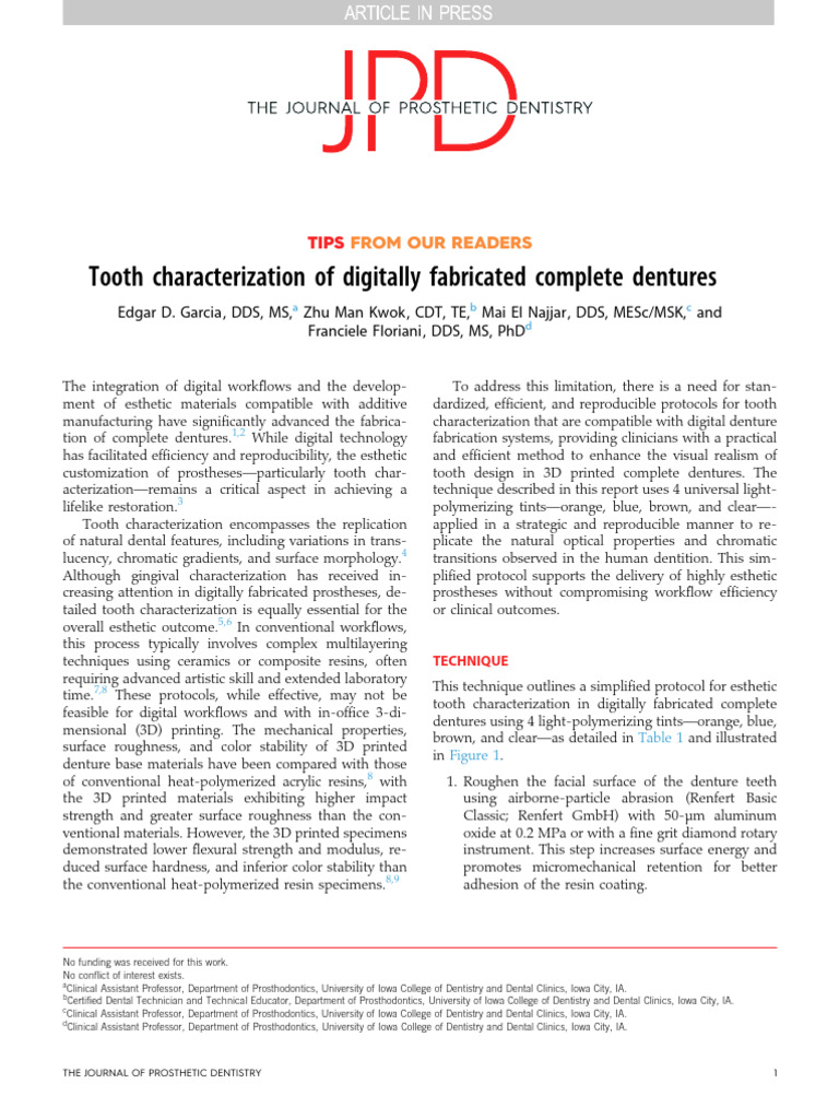 Tooth Characterization in Digital Dentures | PDF | Dentures | Dentistry