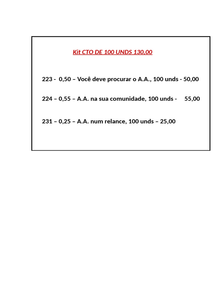 Kit Cto de 100 Unds 130 | PDF