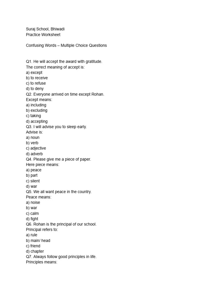 Confusing Words - Practice Worksheet | PDF
