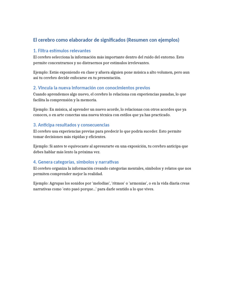 Cerebro Elabora Significados Resumen | PDF
