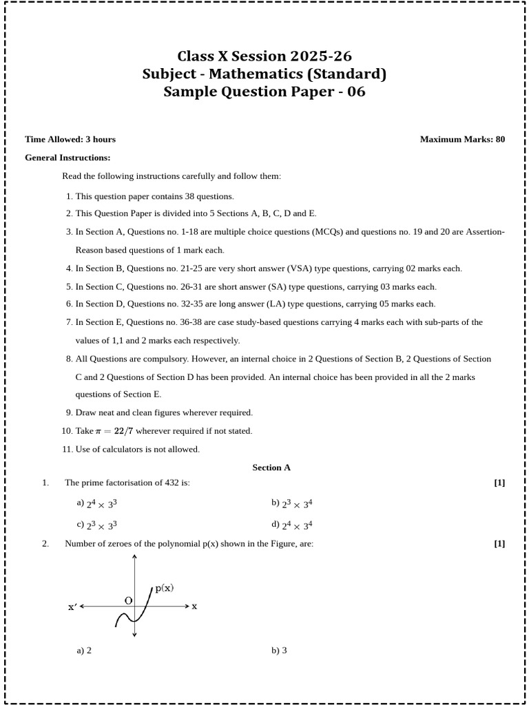 Class X Mathematics Sample Paper 2025-26 | PDF | Circle | Angle