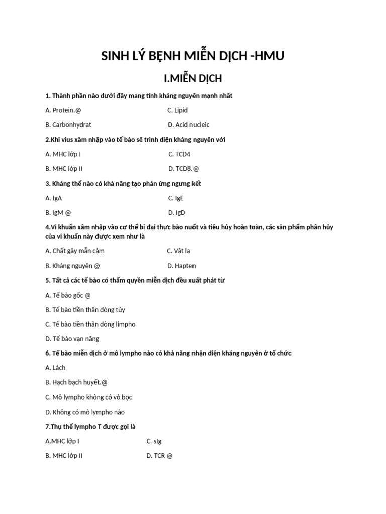 Sinh Lý Bệnh Miễn Dịch Hmu | PDF