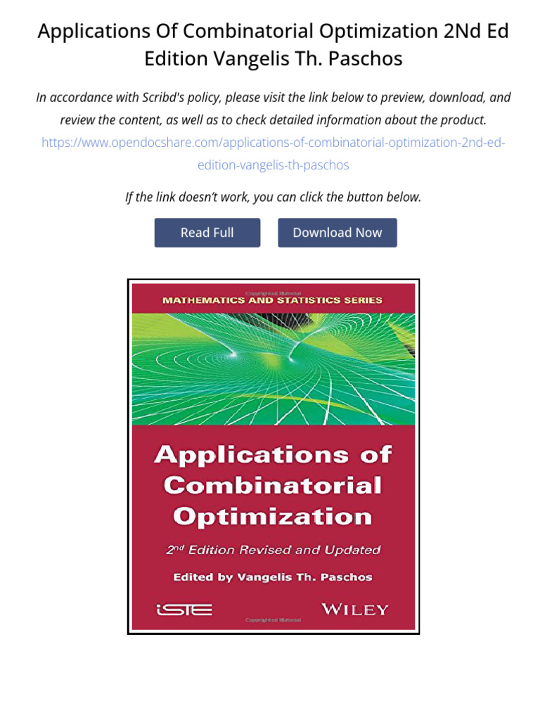 Applications of Combinatorial Optimization 2nd ed Edition Vangelis Th ...